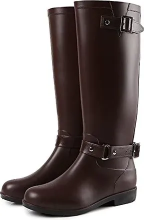 TQGOLD Bottes de Pluie Femme en Caoutchouc Talon Imperméable Zip Hautes Wellington Boots(Marron,Taille37)