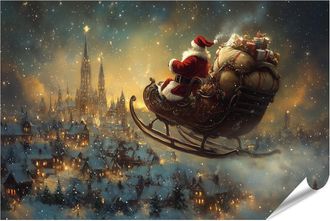 Islandburner XXL Bild Poster Der Weihnachtsmann fliegt in seinem Schlitten &uuml;ber EIN verschneites Dorf Premium Bilder Fotodruck
