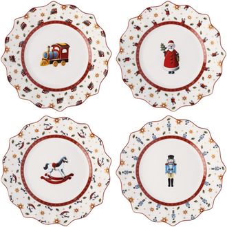 Villeroy & Boch Toys Delight Jubiläums-Teller Set 4 Teilig Bunt, Weihnachten, Teller Set für 4 Personen, Essteller, Frühstücksteller, Weihnachtsmotiv, Weihnachtsgesch