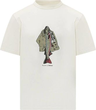 Barbour Homme, Tops, Blanc, Taille: XL T-shirt Graphique Poisson et Veste