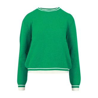 Msgm Gr&uuml;ner Pullover aus Wolle und Kaschmir mit gesticktem Logo - - Knitwear - Damen - Gr&uuml;n - M