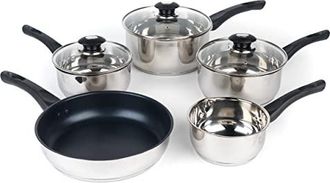 Russell Hobbs RH00543EU7 Pfannen-Set mit Glasdeckel, 5-teilig, Chargenkochen, Eint&ouml;pfe, Aufl&auml;ufe, 16/18/20cm Pfannen, 14cm Milchpfanne, 24cm Bratpfanne, antihaft, 1