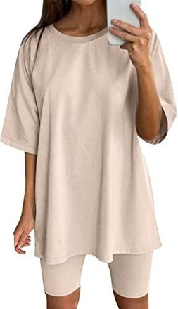 Generic Ensemble de 2 pi&egrave;ces pour femme 2026 - Ensemble de salon deux pi&egrave;ces - V&ecirc;tements assortis - T-shirt surdimensionn&eacute; - Taille &eacute;lastique - Short de motar