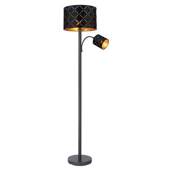Globo Lighting LED Stehlampe mit Leselampe Wohnzimmer Stehleuchte Leseleuchte Deckenfluter Schwarz Gold, Leselampe flexibel Dekorstanzungen, 1x E27 1x E14 LED, DxH 3