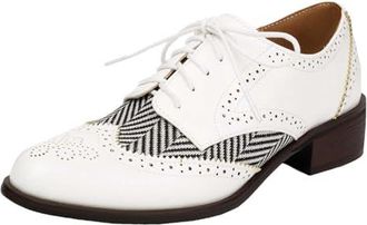 Rismart Femmes Classique Lacets Bouts dAiles Talon Epais Contrasté Oxford Chaussures Habillées Blanc, 40 EU