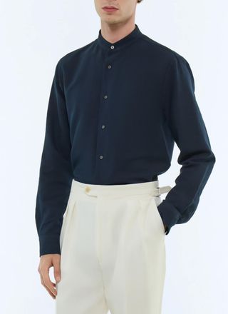 Fursac Chemise col grand-p&egrave;re en lin et coton - Taille S - Homme