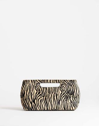 Topshop Daniel sac &agrave; main rectangulaire moyen en cuir v&eacute;ritable avec poil en camel z&eacute;br&eacute;-Neutre