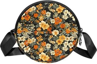 Generic Sac &agrave; bandouli&egrave;re rond pour femme, petit sac &agrave; bandouli&egrave;re vintage &agrave; motif floral avec fermeture &eacute;clair, bretelles r&eacute;glables, sac &agrave; main rond d&eacute;contra