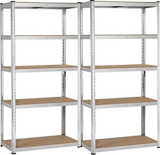 Yaheetech 2 x Etag&egrave;res de Rangement 5 Tablettes Garage/Atelier/Salon Charge Lourde Rayonnage M&eacute;tal Galvanis&eacute; Clipsable R&eacute;sistant 180 x 90 x 40 cm, 875 kg, Argen