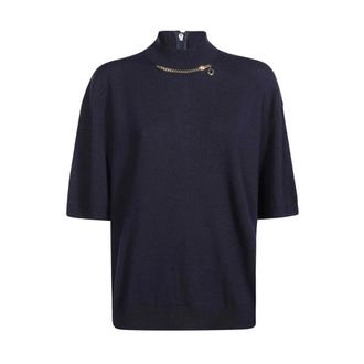 Stella McCartney Gerippter Woll-Rollkragenpullover mit Applikation - - Knitwear - Damen - Blau - 2XS