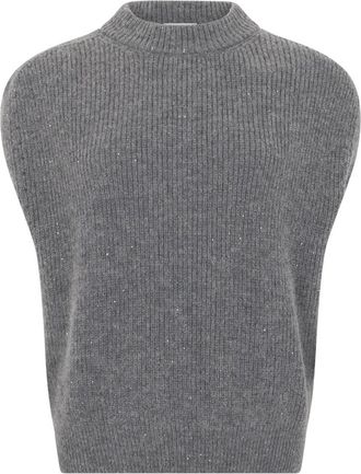 PESERICO &Auml;rmelloser Pullover mit Pailletten - - Tops - Damen - Grau - L