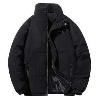 Generic Manteau dhiver thermique &agrave; manches longues en velours c&ocirc;tel&eacute; avec col montant pour homme, Noir, 3XL