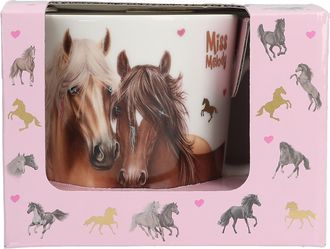 Depesche Miss Melody Pferde-Becher mit Geschenkbox, Doppel-Pferdemotiv, Goldveredelung, Wei&szlig;, Keramik, 250ml