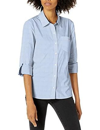 Tommy Hilfiger Roll Tab Shirt Stripe Chemise &agrave; Bouton Bas, Rayures Bleues Cornell, M Femme
