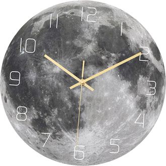 Baoblaze F Fityle 30 cm leuchtende Wanduhr, Nicht tickende Monduhren, Hängeuhren für Café, Geschäft, Esszimmer, Küche, Schlafzimmer, Wanddekoration