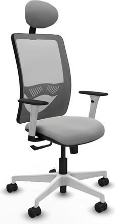 Piqueras y Crespo Grauer Schreibtischstuhl mit Rollen Zulema mit wei&szlig;en und schwarzen Armlehnen, h&ouml;henverstellbare Lendenwirbelst&uuml;tze und festes Kopfteil, ausgestattet 