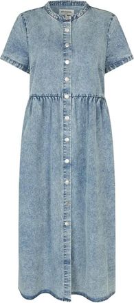 Lollys Laundry Femme, Robes, Bleu, Taille: 38 FR Robe Maxi en Denim avec Boutons en Métal