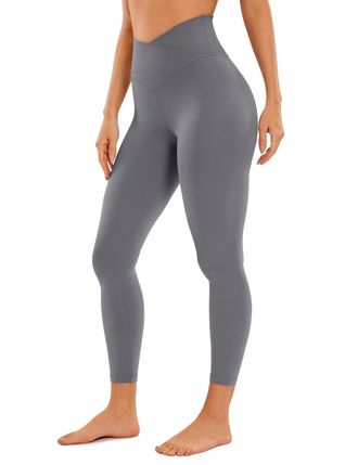 CRZ YOGA Damen Butterluxe Cross Waist Workout Leggings V Cross High Waisted Bauchkontrolle Gym Yoga Leggings - 64cm Dunkler Kohlenstoff 40