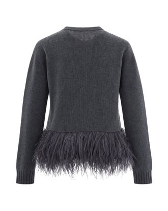 Fabiana Filippi Feather-Trimmed Wool Blend Cardigan - Gray