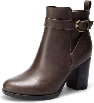 Dream Pairs Bottes Femme Bout Rond Classiques Fermeture Éclair Antidérapantes Confortables Bottines à Enfiler pour Automne Hiver,Size 41.5,Marron-Pu,SDAB2431W