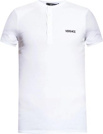 Versace Homme, Tops, Blanc, Taille: XL T-shirt c&ocirc;tel&eacute; en coton