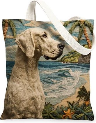 Generic Sac fourre-tout fantaisie en toile motif dogue allemand 33 x 38,1 cm, sac d&eacute;picerie r&eacute;utilisable pour femme, peinture danimaux domestiques, d&eacute;coration