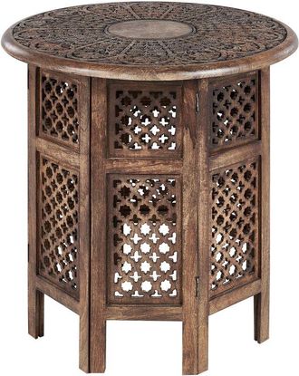 Beliani Table dAppoint Sombre en Bois de Manguier Bout de Canapé Ajouré Oriental Kumali