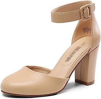 Dream Pairs Chaussures à Talons Hauts pour Femmes Escarpins Elégants avec Bride à la Cheville pour Mariages et Fêtes Nude/PU Angela Taille 38.5