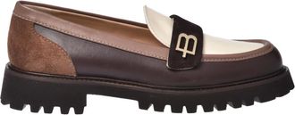 Baldinini Femme, Chaussures, Brun, Taille: 38 1/2 EU Dark brown leather and vanilla patent leather loafers