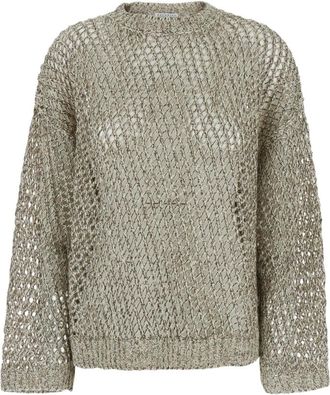 Brunello Cucinelli Femme, Pulls, Gris, Taille: 40 FR Pull M&eacute;tallis&eacute; &agrave; Col Rond
