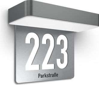 Steinel My Xsolar SOL-O HN, Hausnummernschild Edelstahl beleuchtet, gestanzte Ziffern und Gravur individuell wählbar