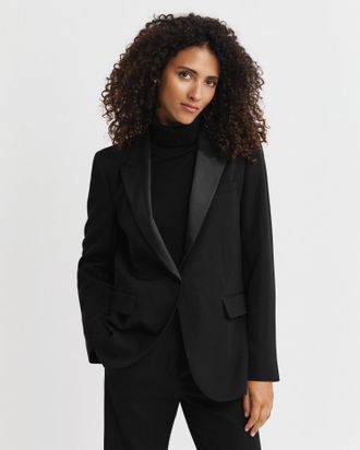 GANT Damen Regular Fit Tuxedo Blazer aus Wollmischung (46) Schwarz