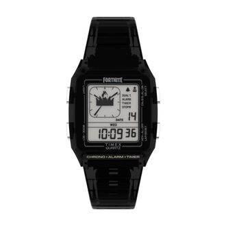 Timex Homme, Accessoires, Noir, Taille: ONE Size Montre digitale avec bracelet en caoutchouc, alarme et chronom&egrave;tre