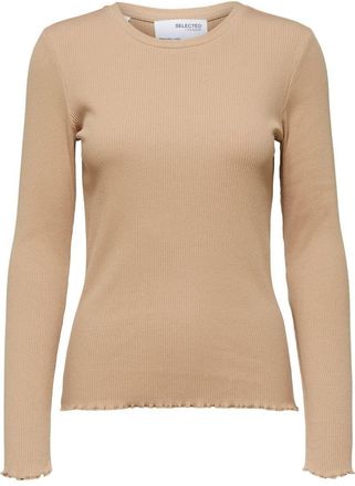 Selected Damen Slfanna Ls Crew Neck Tee S, Tannin, M