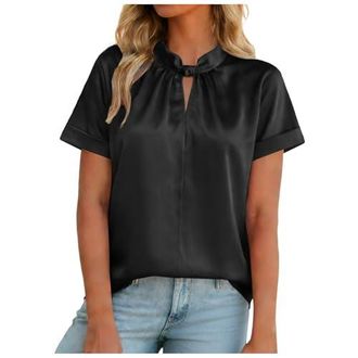 Generic Haut &agrave; Satin avec Brillance pour Femme - Sexy Business Clubwear Club Tops Casual D&eacute;contract&eacute; Aspect Soie Chemise Manches Courtes Blouses Soir&eacute;e &Agrave; Th&egrave;m
