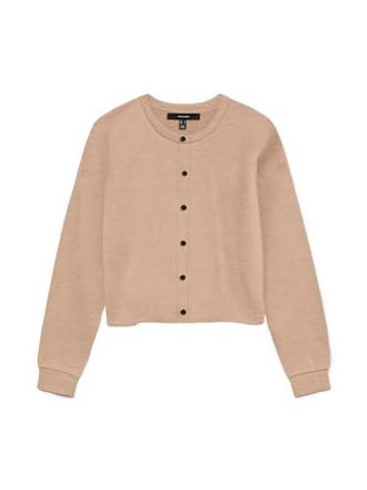 Vero Moda Vmvicky Noos Cardigan &agrave; col Rond avec Bouton, Gris Clair, L