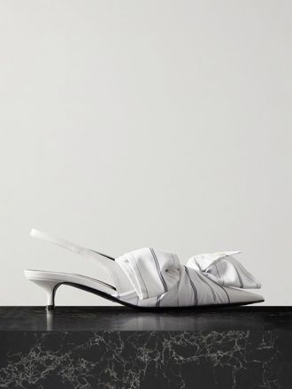 Balenciaga Slingback-pumps Aus Leder Mit Bes&auml;tzen Aus Gestreifter Popeline - Wei&szlig;
