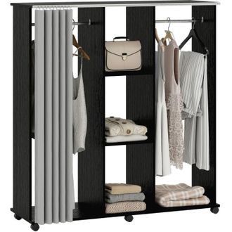 HOMCOM Armoire penderie mobile - HOMCOM - meuble de rangement 6 roulettes dressing chambre - bois - 120L x 40l x 128H cm - noir