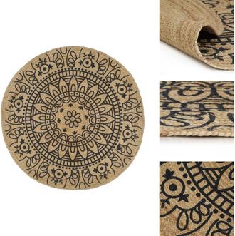 vidaXL Vidaxl - Teppich Handgefertigt Jute mit Dunkelblauem Aufdruck 150 cm - Naturfaser Teppich - Jute Teppich - Gewebter Teppich - Dekorative Matten