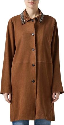 Ermanno Scervino Femme, Manteaux, Brun, Taille: 36 FR Manteau en daim avec cristaux