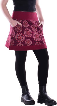 vishes Alternative Bekleidung - Damen Mini-Rock Baumwolle Mandala-Muster elastischer Bund mit Taschen dunkelrot 38
