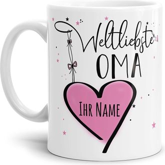 Tassendruck Keramik Tasse - Weltliebste Oma - zum selbst gestalten mit Name - Geschenk für die beste Oma - Weiß, 300 ml