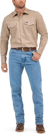 Wrangler Herren-Arbeitshemd mit Cowboy-Schnitt, langärmelig, mit Schnappverschluss, festes Finish, Khaki, Mittel