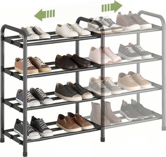 Aniston Erweiterbares Schuhregal, 44,7 cm - 81,3 cm, verstellbar, kleines Schuhregal, 4 Etagen, Metall-Schuhregal für Schrank, Eingang, Flur, Garage, Schlafsa