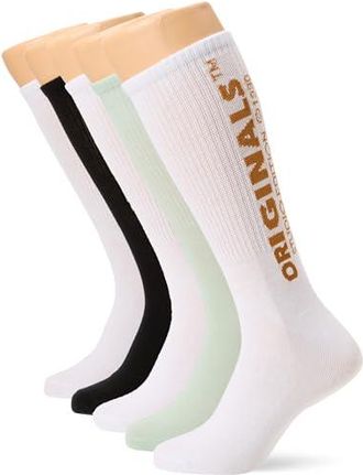 Jack & Jones Jacbora Lot de 5 Paires de Chaussettes de Tennis, Blanc/Paquet : Brume Grise-Blanc-Noir-Soleil Canyon, Taille Unique Homme