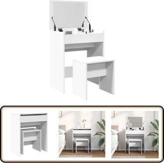 vidaXL Schminktisch mit Hocker Weiß 60x40x113,5 cm - Schminktisch - Kosmetiktresore - Schreibtisch - Badezimmermöbel - Weißer Schminktisch