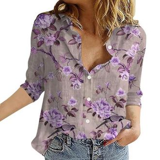 Generic Chemises surdimensionn&eacute;es en coton et lin boutonn&eacute;es pour femme - Chemisiers &agrave; manches longues pour femme - Linentops Beachshirts pour sorties, chemis