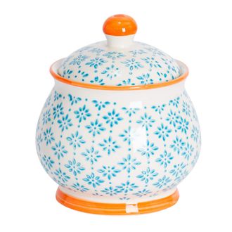 Nicola Spring Handgedruckte Zuckerschale - 10cm - Blau