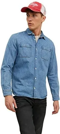 Jack & Jones JJICREEK JJSHIRT RA 099 Noos Chemise, Bleu Jeans Clair, XL Homme