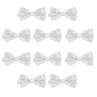 DonDon Lot de 10 Noeud papillon pour homme 12 x 6 cm avec crochet déjà lié et réglable, Blanc, Taille unique